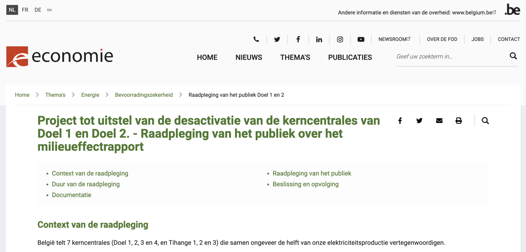 Project to postpone the deactivation of the Doel 1 and Doel 2 nuclear ...